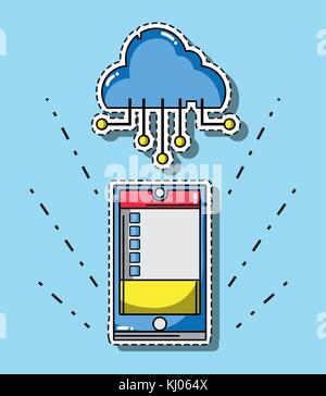 computer and cloud data technology patches sticker vector illustration ...