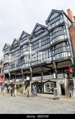 Chester shops in Bridge Street showing the two levels of shops Stock ...