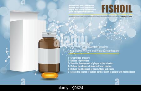 Cute Fish oil ads layout design template with chemical background Stock ...