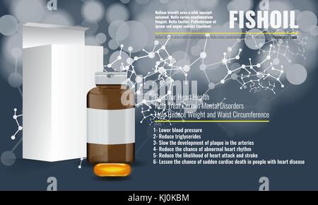 Cute Fish oil ads layout design template with chemical background Stock ...