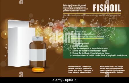 Cute Fish oil ads layout design template with chemical background Stock ...