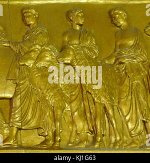 Gilded 19th century replica of the Parthenon frieze. The Frieze was a ...