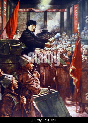 Vladimir Lenin addressing Red Army soldiers in Moscow, who are being ...