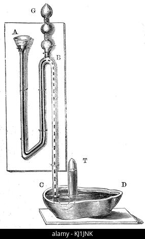 Engraving depicting Hermann Sprengel's exhausting pump. Hermann ...