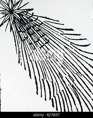 Engraving depicting a bright comet flying over Europe during the 14th ...