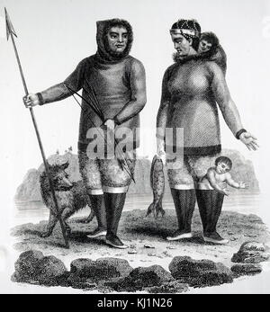 Engraving depicting Eskimos from Labrador. Dated 19th Century Stock Photo - Alamy