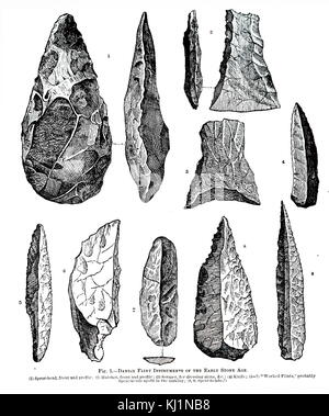 Engraving depicting Stone Age flint and horn implements. Dated 19th ...