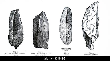 Engraving depicting various flint implements. Dated 19th Century Stock ...