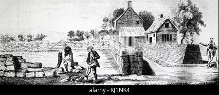 Engraving depicting a farm enclosure. Dated 18th Century Stock Photo ...