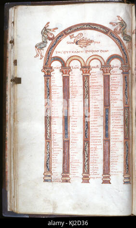 A page from the Latin Gospels manuscript, featuring an illuminated text ...