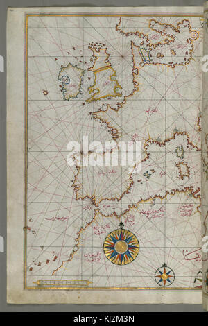 The Piri Reis map, showing Western Europe and North Africa, is a ...