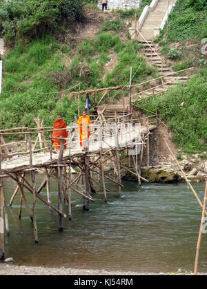 the construction of the Bamboo Bridge over the Nam Khan river in the ...