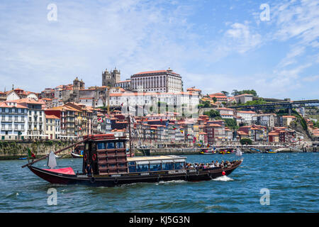 A cruise boat tour Porto portugal on the Douro River top view from ...