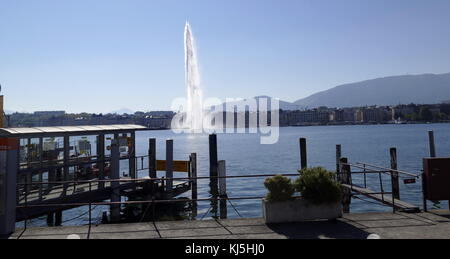 The Jet d'Eau (Water-Jet), a large fountain in Geneva, Switzerland ...