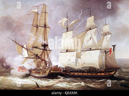 . English: Battle between the french frigate Concorde and the English ...