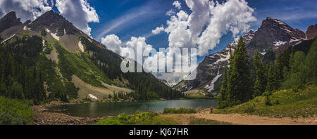 Panorama of Pyramid Peak (left), Maroon Bells (right), and Crater Lake ...