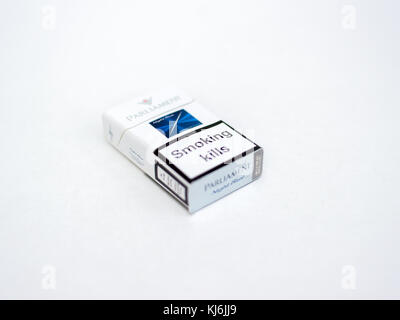 warning 'smoking kills' on cigarette packs in a duty free shop on ...