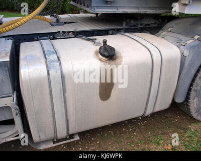 Truck big aluminum fuel tank cap closed and locked close up Stock Photo ...