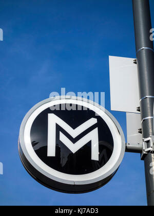 Hungary, Budapest, Metro bus sign Stock Photo - Alamy