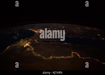 Nighttime view from the International Space Station of London, United ...