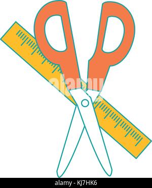 Scissor and ruler of tool instrument and cut theme Isolated design ...