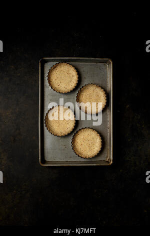 Empty space baking background with bakery ingredients - flour, milk ...