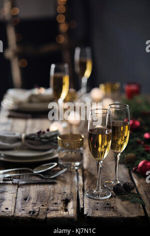 Christmas table setting toast on white plate silverware on red ...