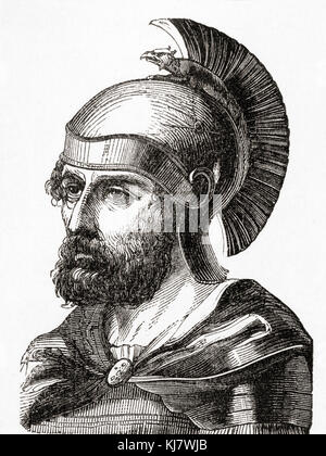 Carthaginian general Hamilcar, father of Hannibal. Hand-colored etching ...