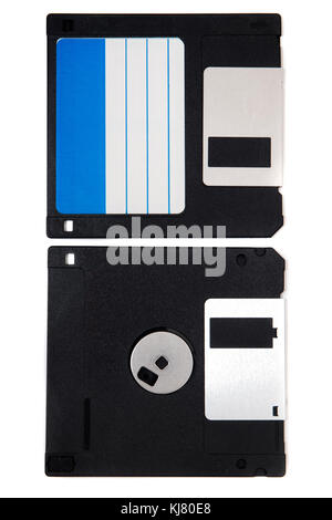 The front of an blue floppy disk, isolated on a white background. Close ...