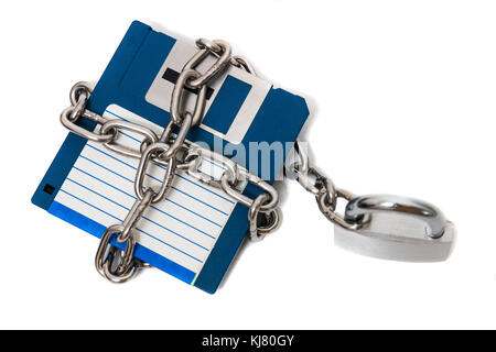 padlock with floppy disk and chain isolated on a white background Stock ...