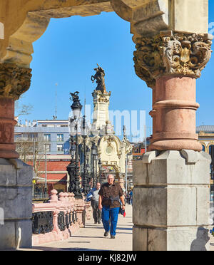 San Sebastian, Maria Cristina Bridge over Rio Urea River, Statue on End ...