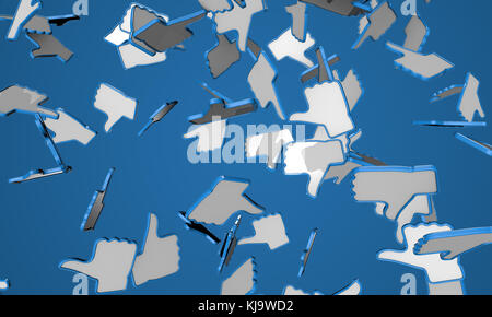Thumbs up icons falling on a white background Stock Photo - Alamy
