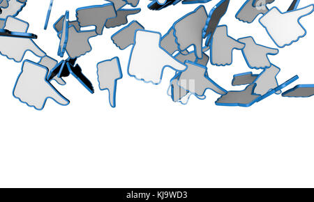 Thumbs up icons falling on a blue background Stock Photo - Alamy