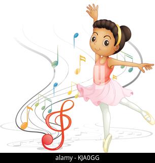 Cartoon character of a dancer girl with musical melody symbols ...