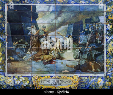 Siege of Numancia, 133 BC. Attack by roman forces. Spain. Glazed tile ...