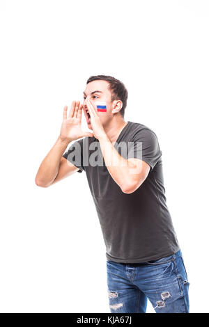 National concept. On the flag of Russia there is a business card with ...