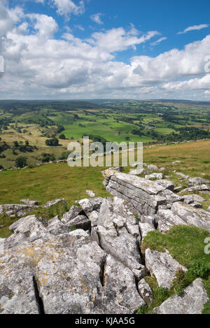 Limestone scenery at Wolfscote Dale near Hartington in White Peak area ...