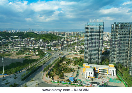 Fuzhou, Fujian, China downtown cityscape from Zhenai Tower Stock Photo ...