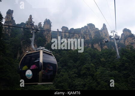 Cablecars going upwards at the Zhangjiajie National Forest Park in the ...