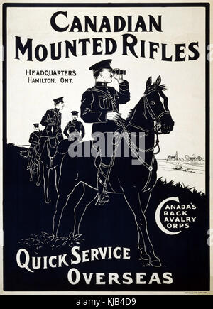 A recruitment poster for the Canadian Mounted Rifles, featuring an ...