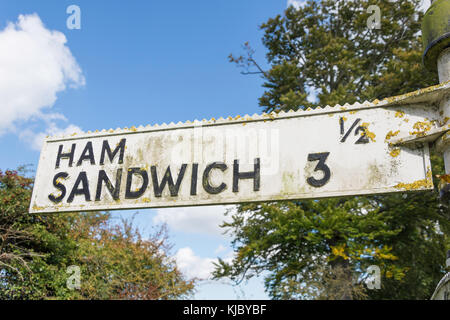 road sign kent for the village of Ham and town of Sandwich kent england ...