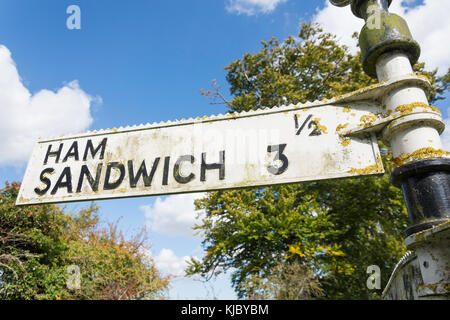 road sign kent for the village of Ham and town of Sandwich kent england ...