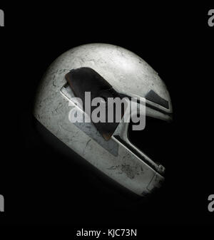 Crushed motorcycle helmet against white background. Clipping path Stock ...