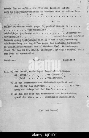 The death sentence blank used by the Nazi-German Standgericht ...