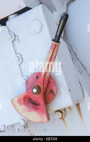 Old hand-operated lever in a train Stock Photo - Alamy
