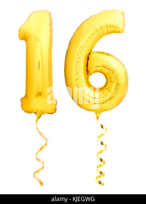 Number 16 Gold Balloon with a balloon background Stock Photo: 130770336 ...