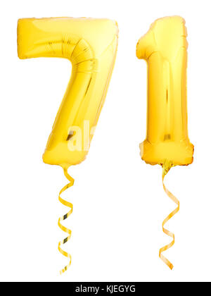 Number 71 seventy one made of golden inflatable balloons isolated on ...