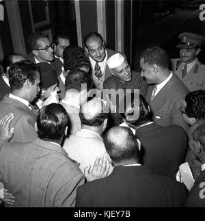 Nasser receiving Prime Minister Jawaharlal Nehru of India, January 1955 ...