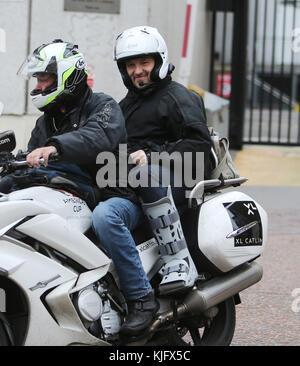 Ben Shepherd leaving ITV Studios wearing a walking brace Featuring: Ben ...