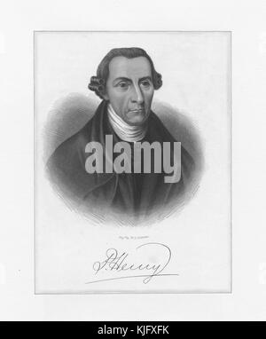 Engraved portrait of Patrick Henry, a Founding Father, he served as the ...